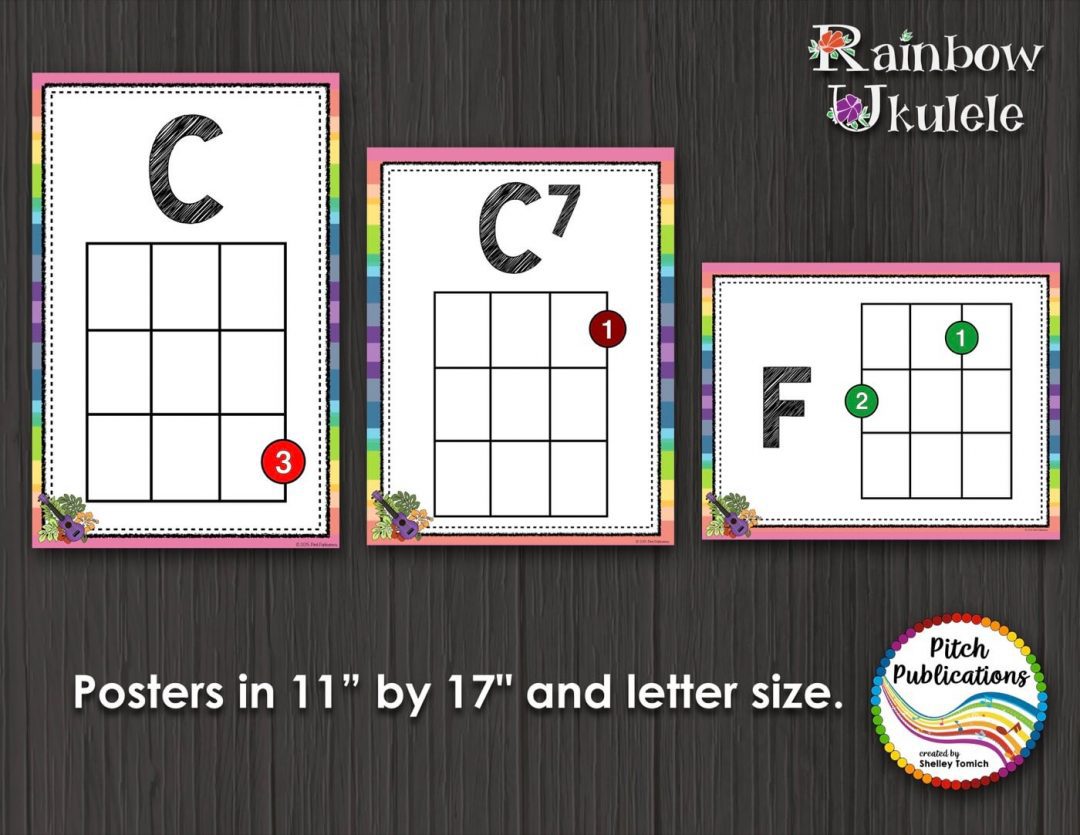 Rainbow Ukulele Chord Chart Posters - Printable 11 by 17 and Letter Size
