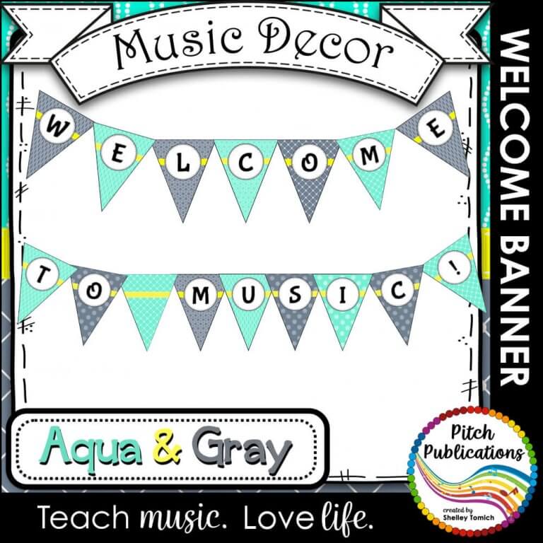 Music Decor BUNDLE - AQUA AND GRAY - posters, word wall, class rules ...