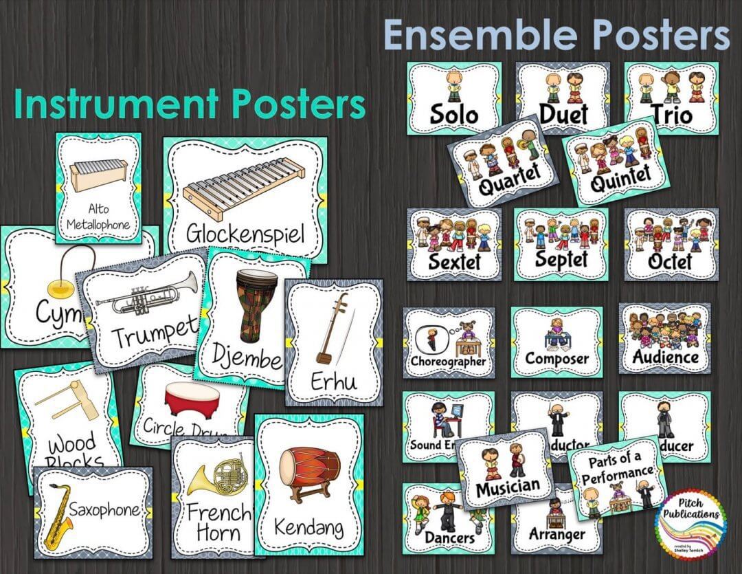 Music Decor BUNDLE - AQUA AND GRAY - posters, word wall, class rules ...
