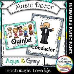 Music Decor BUNDLE - AQUA AND GRAY - posters, word wall, class rules ...