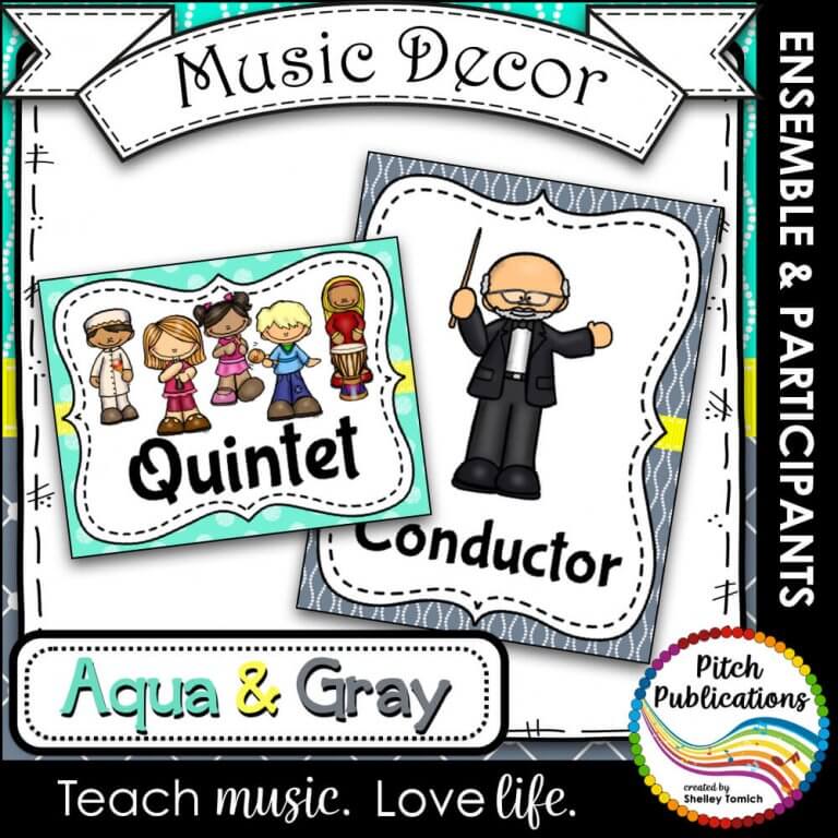 Music Decor BUNDLE - AQUA AND GRAY - posters, word wall, class rules ...