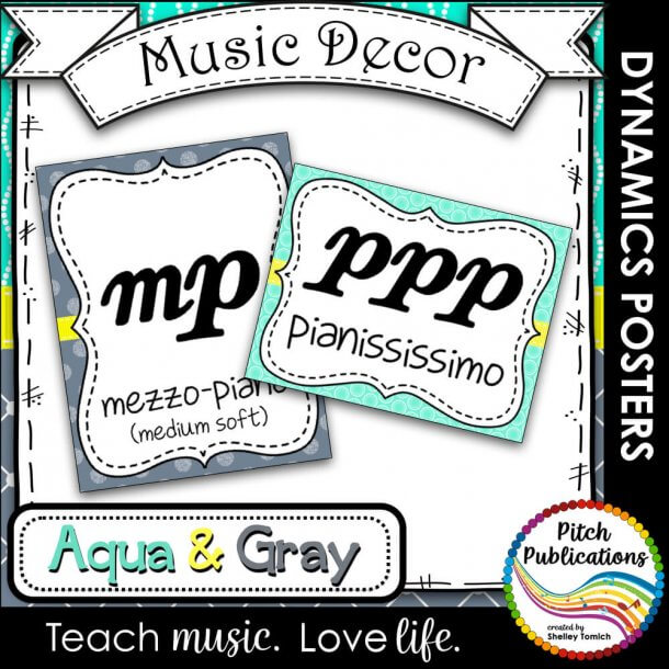 Music Decor - AQUA AND GRAY - Dynamics Posters (Elements of Music)