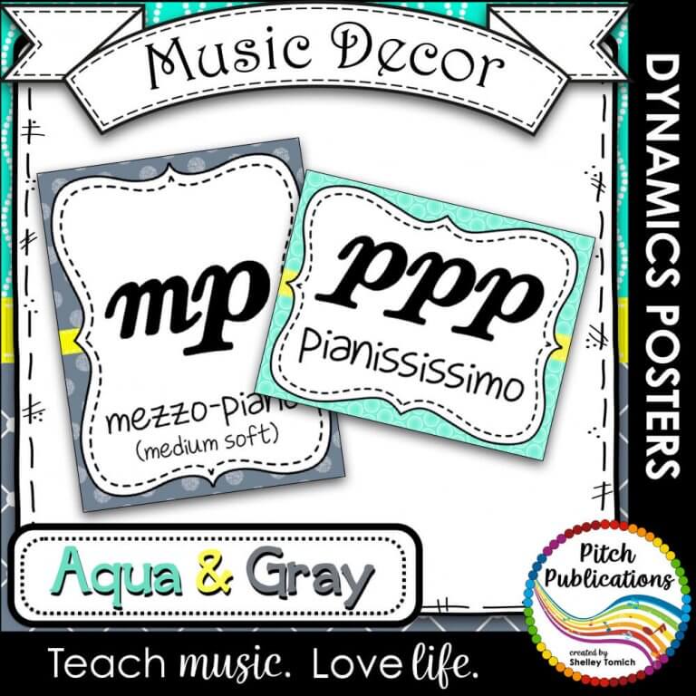 Music Decor BUNDLE - AQUA AND GRAY - posters, word wall, class rules ...