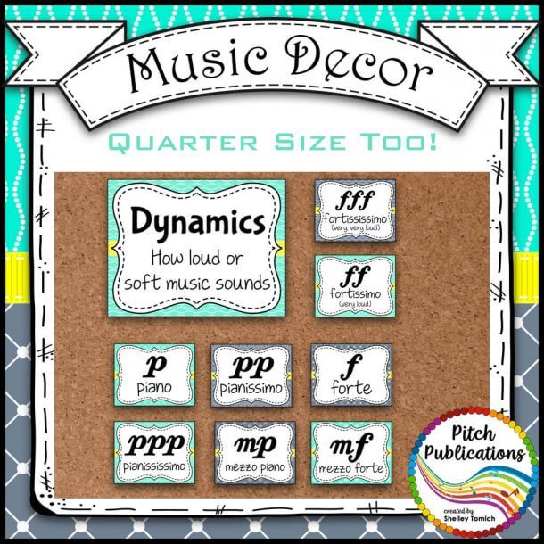 Music Decor - AQUA AND GRAY - Dynamics Posters (Elements of Music)