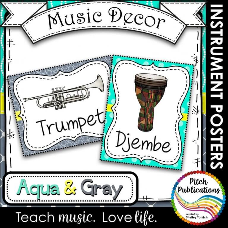 AQUA AND GRAY - Instrument Posters - Orchestra, Orff, and World!