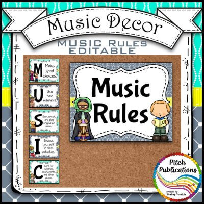 Music Decor - AQUA AND GRAY Music Rules Posters, Tattling, and more!