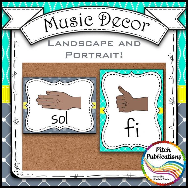 Music Decor - AQUA AND GRAY - Curwen Solfege Hand Signs