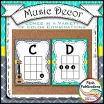 Music Decor - AQUA AND GRAY - Ukulele Chord Chart Posters