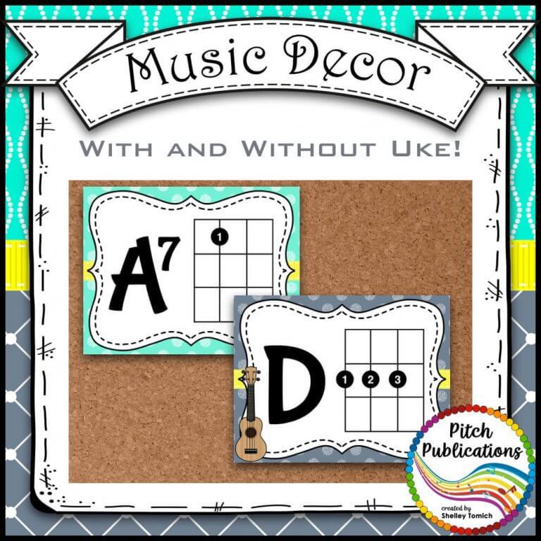 Music Decor - AQUA AND GRAY - Ukulele Chord Chart Posters