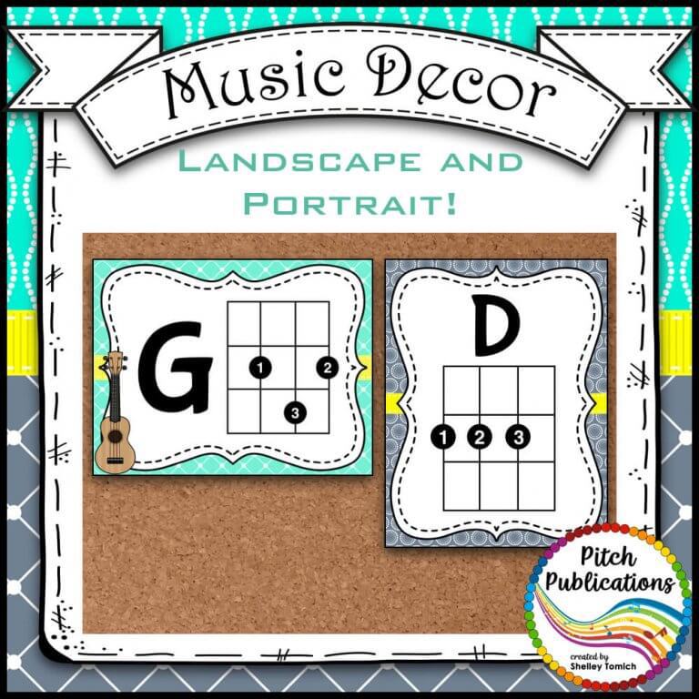 Music Decor - AQUA AND GRAY - Ukulele Chord Chart Posters