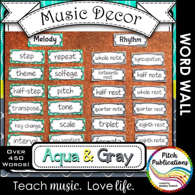 Music Decor - AQUA AND GRAY - Word Wall Poster