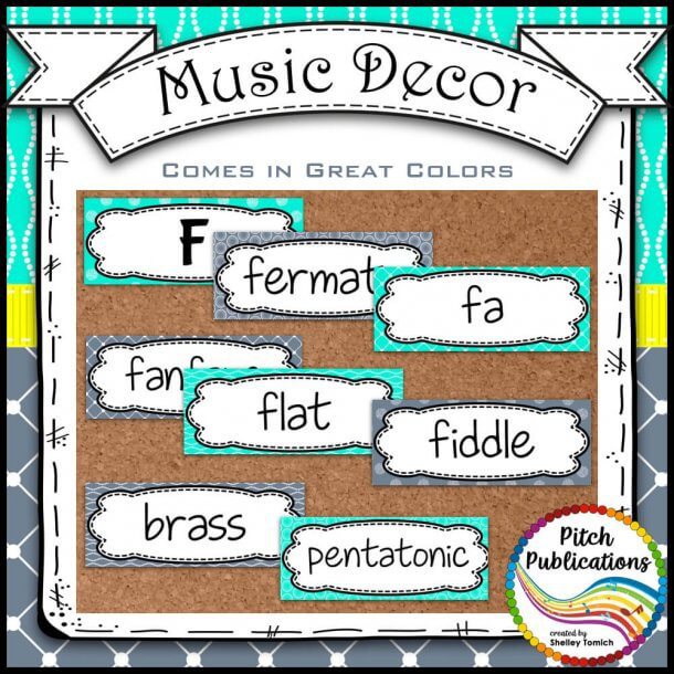 Music Decor - AQUA AND GRAY - Word Wall Poster