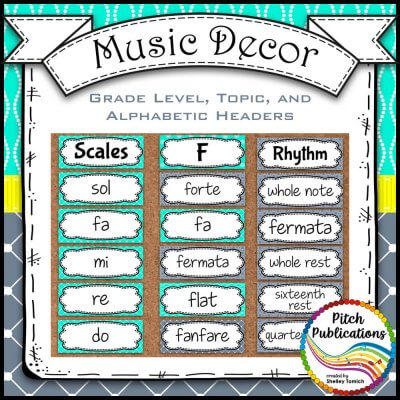 Music Decor - AQUA AND GRAY - Word Wall Poster