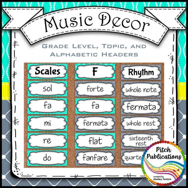 Music Decor - AQUA AND GRAY - Word Wall Poster