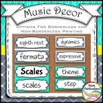 Music Decor - AQUA AND GRAY - Word Wall Poster