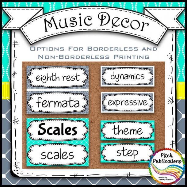 Music Decor - AQUA AND GRAY - Word Wall Poster