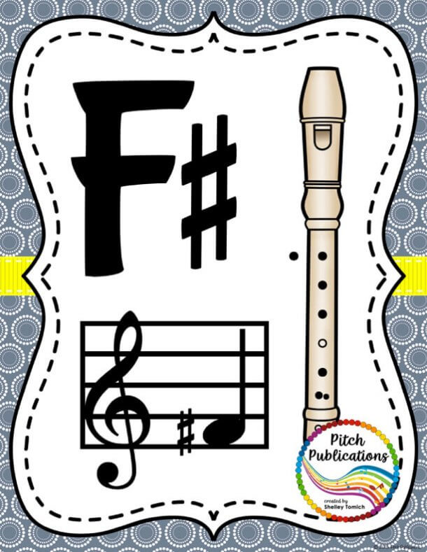 Recorder Fingering Chart Posters v1 Black/Tan- Music Decor Aqua Gray