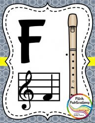 Recorder Fingering Chart Posters v2 Black/Tan- Music Decor Aqua Gray