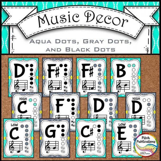 Recorder Fingering Chart Posters v3 Holes - Music Decor Aqua Gray