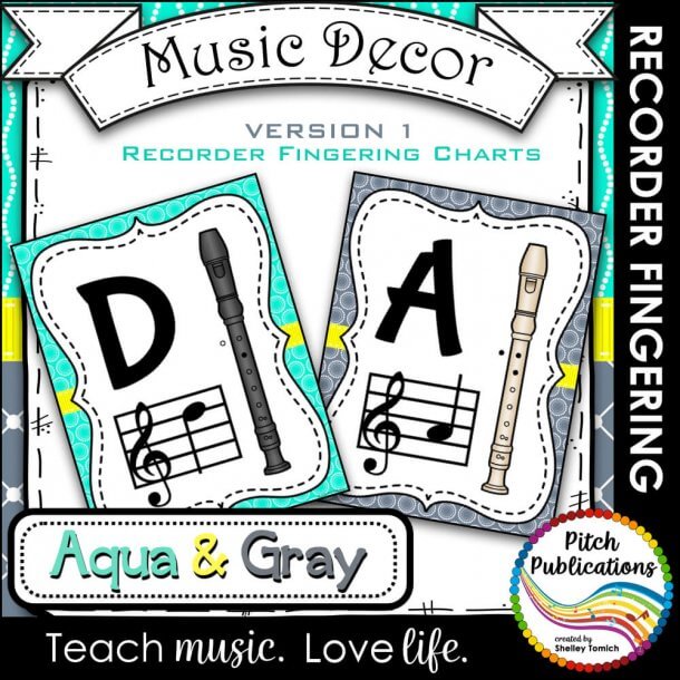 Alto Recorder Fingering Chart Posters v2 - Music Decor Rainbow Brights
