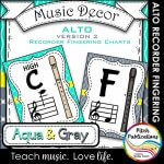 Alto Recorder Fingering Chart Posters v2 Black/Tan- Music Decor