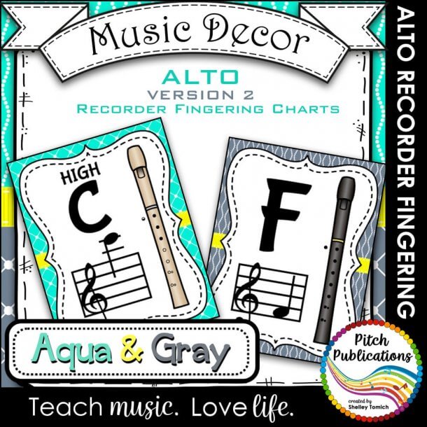Alto Recorder Fingering Chart Posters v2 Black/Tan- Music Decor