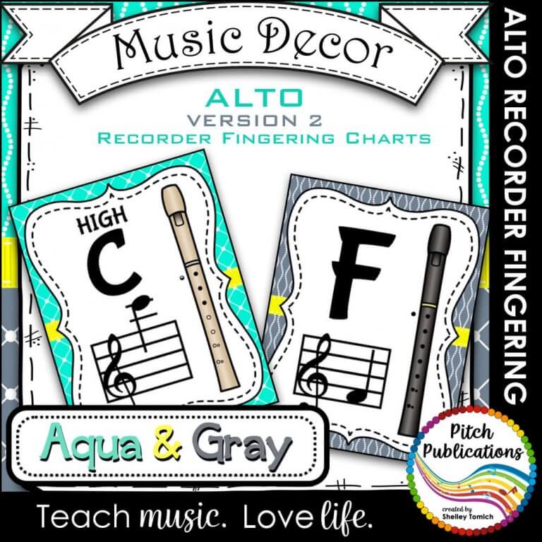 Alto Recorder Fingering Chart Posters v2 Black/Tan- Music Decor