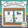 Music Decor AQUA AND GRAY - Ukulele Chord Chart Posters D TUNING