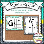 Music Decor AQUA AND GRAY - Ukulele Chord Chart Posters D TUNING