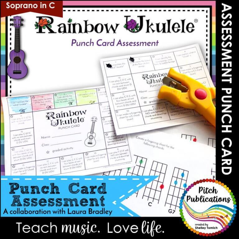 Rainbow Ukulele Punch Card Assessment - Editable