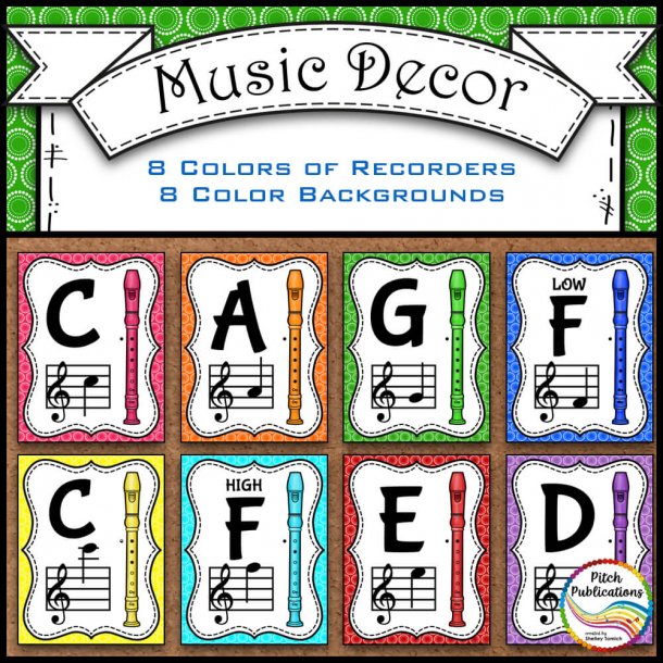 Alto Recorder Fingering Chart Posters v2 - Music Decor Rainbow Brights