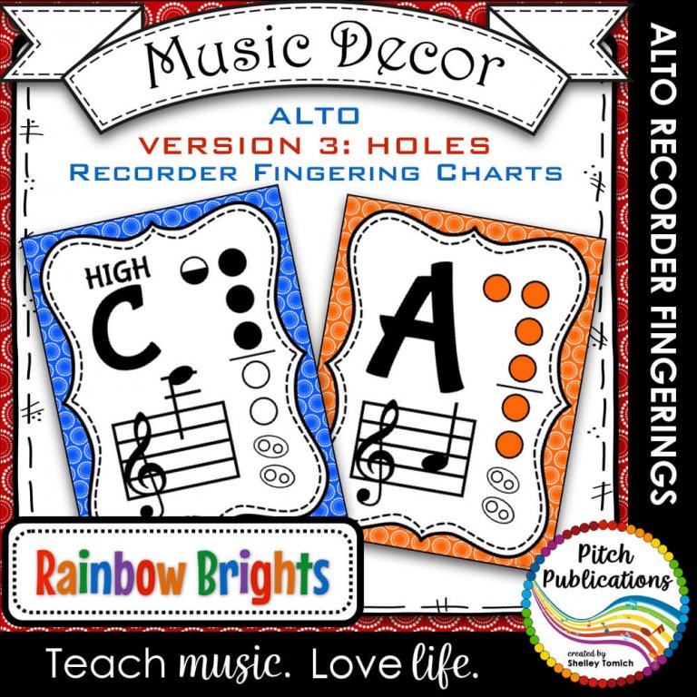 MD - Rainbow Brights - Alto Recorder Fingering Chart Posters v3 HOLES