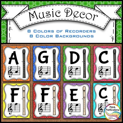 Music Decor RB: Alto Recorder Fingering Chart Posters v1 Black/Tan-