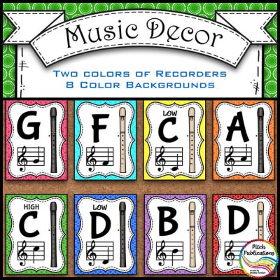 Recorder Fingering Chart Posters v1 - Music Decor Rainbow Brights