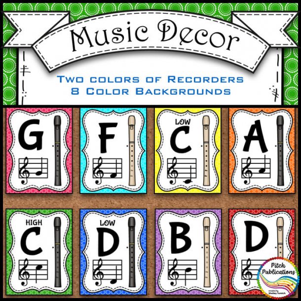 Recorder Fingering Chart Posters v1 - Music Decor Rainbow Brights