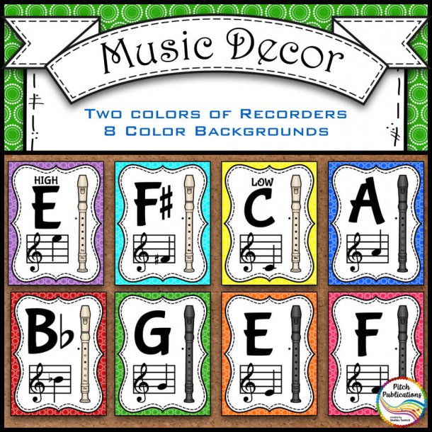 Recorder Fingering Chart Posters v2 - Music Decor Rainbow Brights