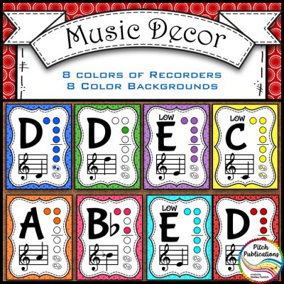 Recorder Fingering Chart Posters v3 HOLES - Rainbow Brights