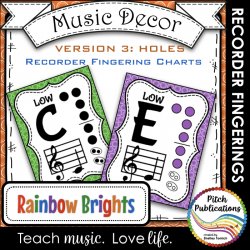 Recorder Fingering Chart Posters v3 HOLES - Rainbow Brights