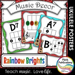 Music Decor Rainbow Brights - Ukulele Chord Chart Posters