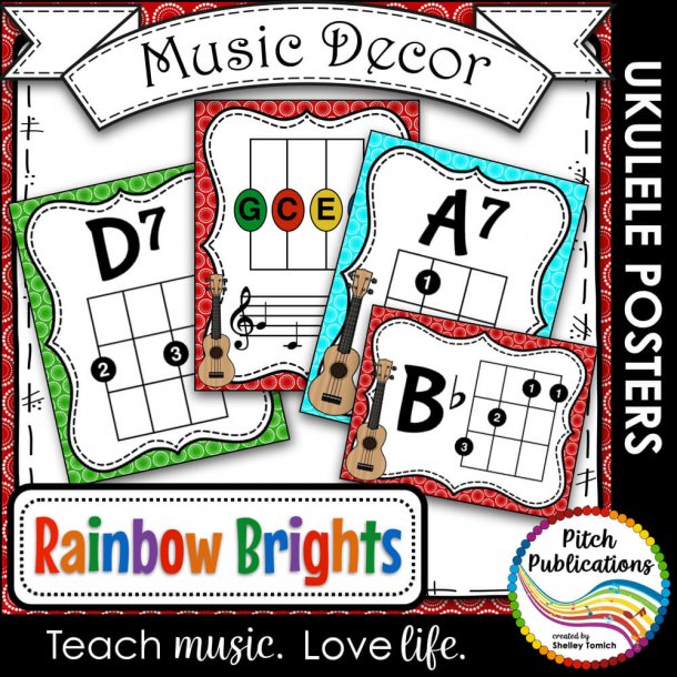 Music Decor Rainbow Brights - Ukulele Chord Chart Posters