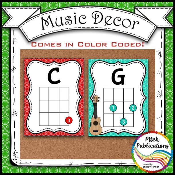 Music Decor Rainbow Brights - Ukulele Chord Chart Posters