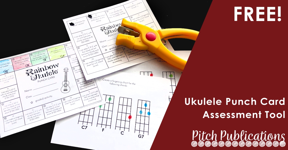 Rainbow Ukulele Punch Card Assessment - Editable