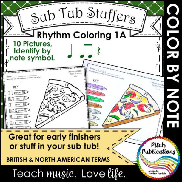 Rhythm Coloring 1A - Color by Note - Quarter Note/Rest, Eighth Note