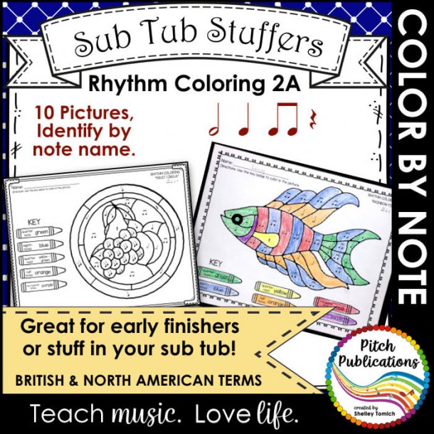 Rhythm Coloring 2A - Color by Note - Half Note, Quarter Note/Rest
