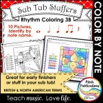 Rhythm Coloring 3B- Color by Note Name - Quarter N/R, Eighth, Whole