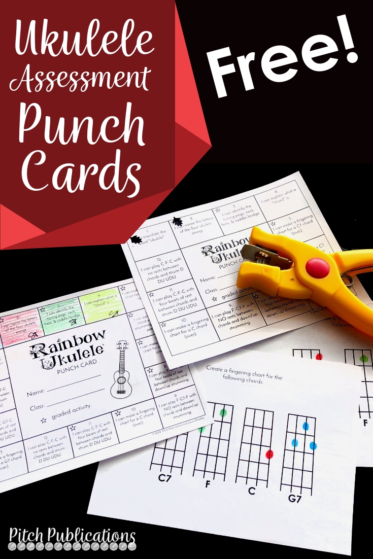 Rainbow Ukulele Punch Card Assessment - Editable
