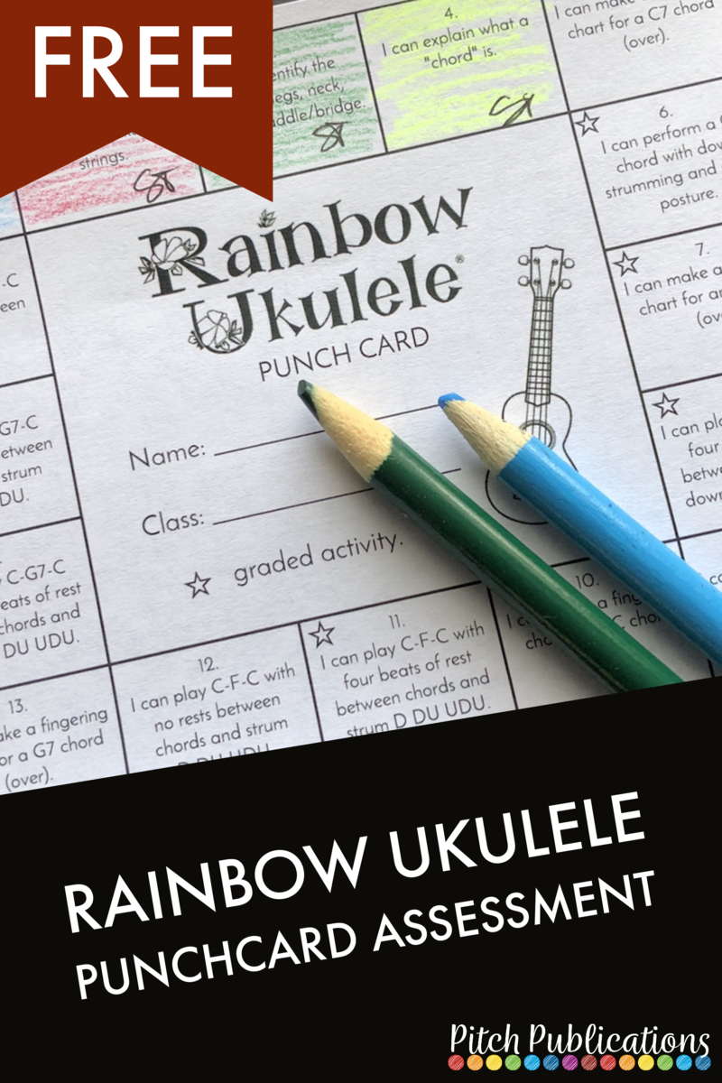 Rainbow Ukulele Punch Card Assessment - Editable