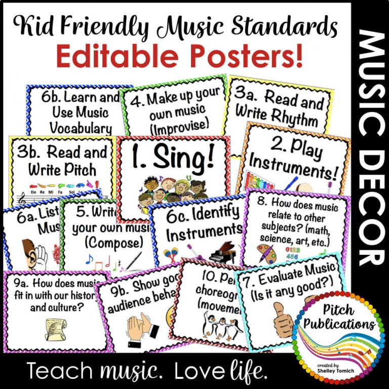 Kid Friendly Elementary Music Standards Posters - Custom - Editable