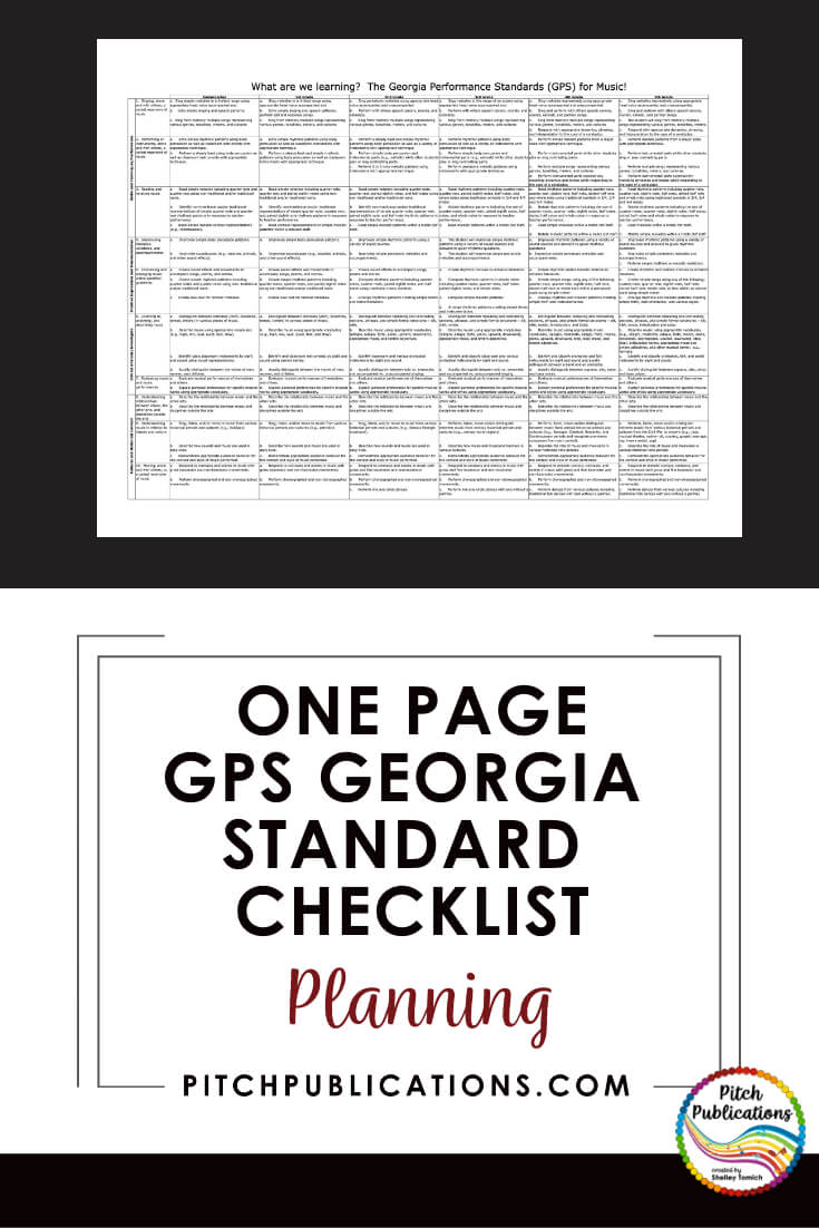 GPS Georgia Music Standards K-5: One Page Handy Reference