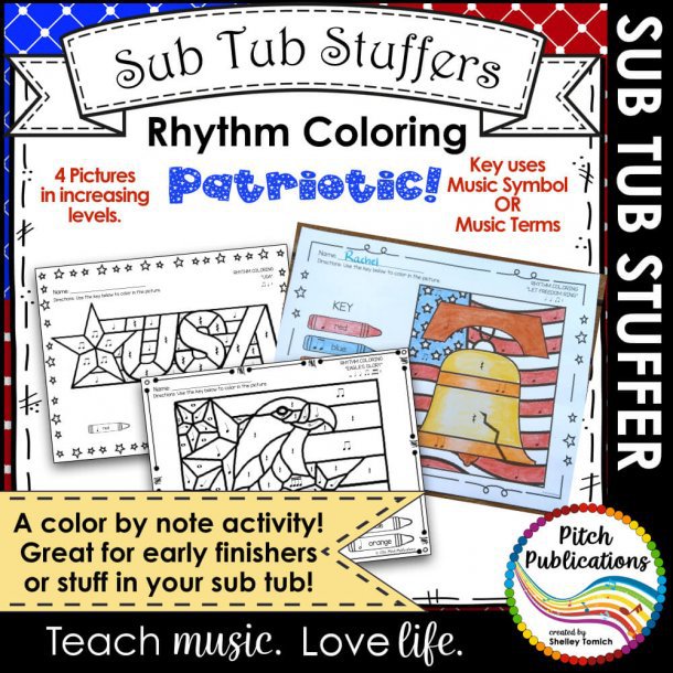 Sub Tub - Rhythm Coloring: Patriotic - Color by Note - rhythm levels
